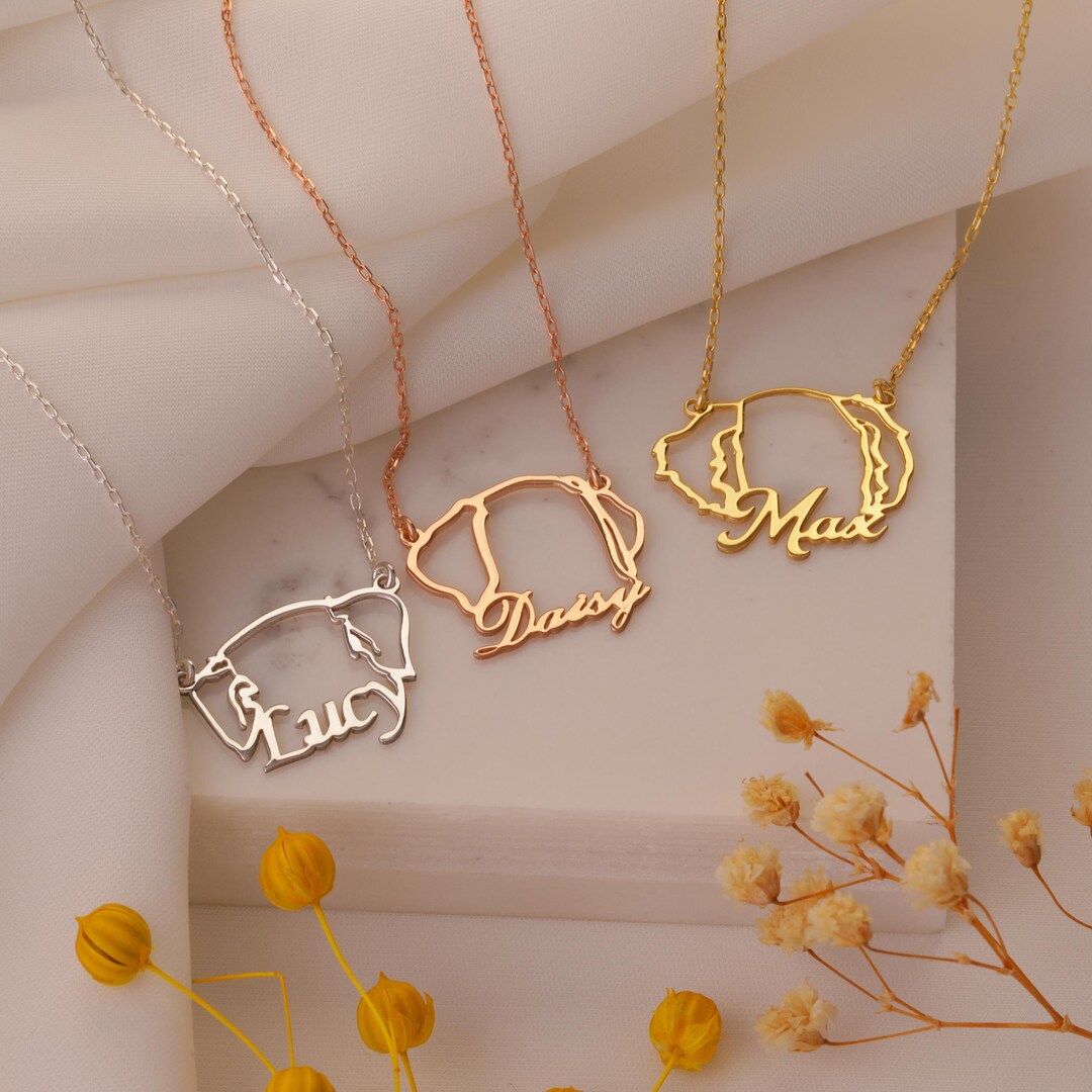 Dog Name Necklace, Design Dog Ears Necklace, Personalized Name Dog Ears ...