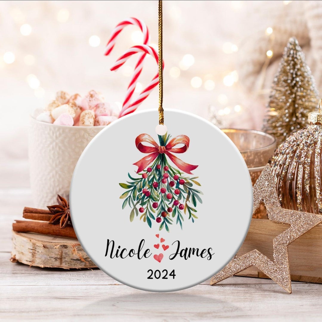 Personalized Couples Christmas Mistletoe Ornament, Custom Names ...