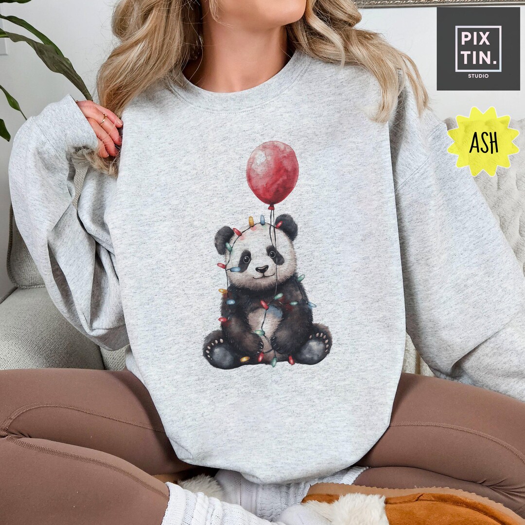 Cute Panda With Balloon Sweatshirt, Adorable Panda Sweatshirt, Cute ...