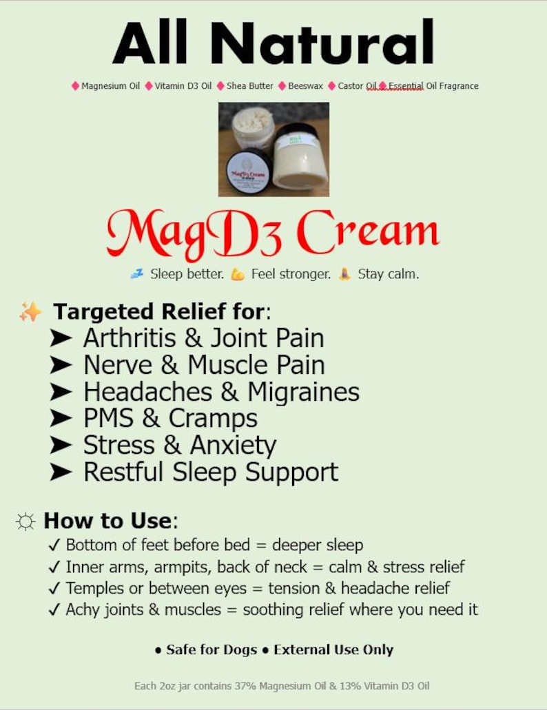 Magd3 Cream (all Natural Magnesium and Vitamin D3) - Etsy