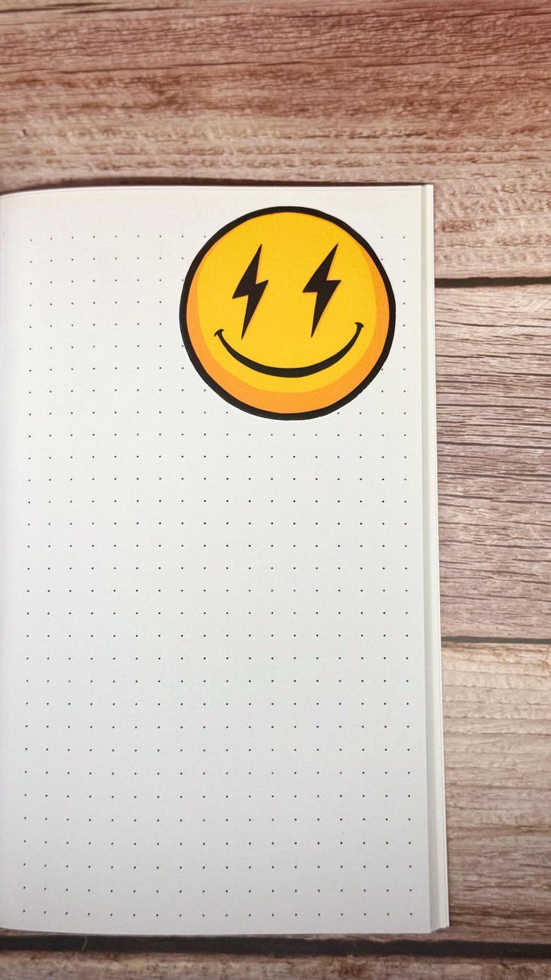 Retro Smiley Face With Lightning Bolt Eyes Sticker | Retro 80s Nostalgic Vibes | Perfect for ...