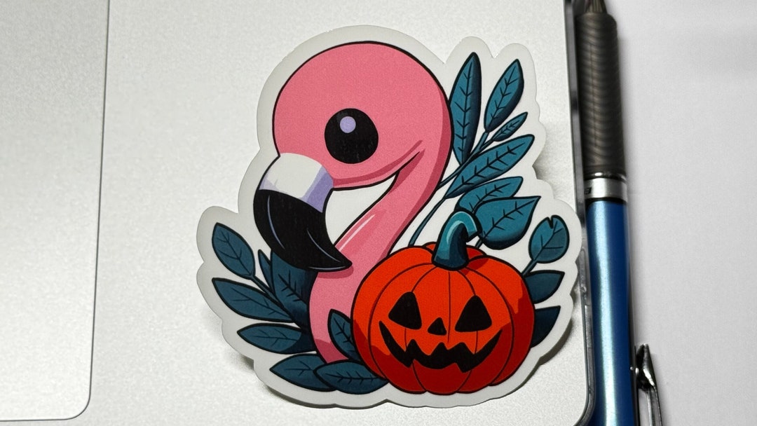 Flamingo Sticker With Pumpkin Lantern, Cute Tropical Fall Sticker, 3 ...