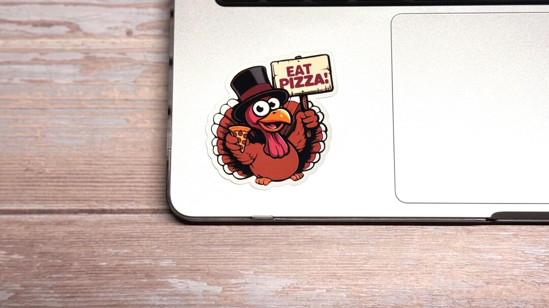 Turkey Eat Pizza Sticker, Adorable Decal, Cute Kawaii Animal Lovers ...