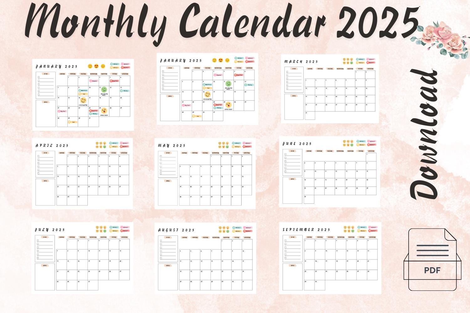 Monthly Calendar 2025, Editable PDF Printable Kids Calendar, Daycare ...