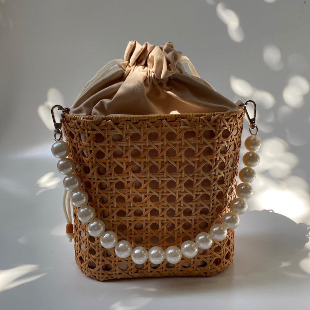Natural Handcrafted Rattan Handbag With Pearls Boho Chic, Sustainable ...