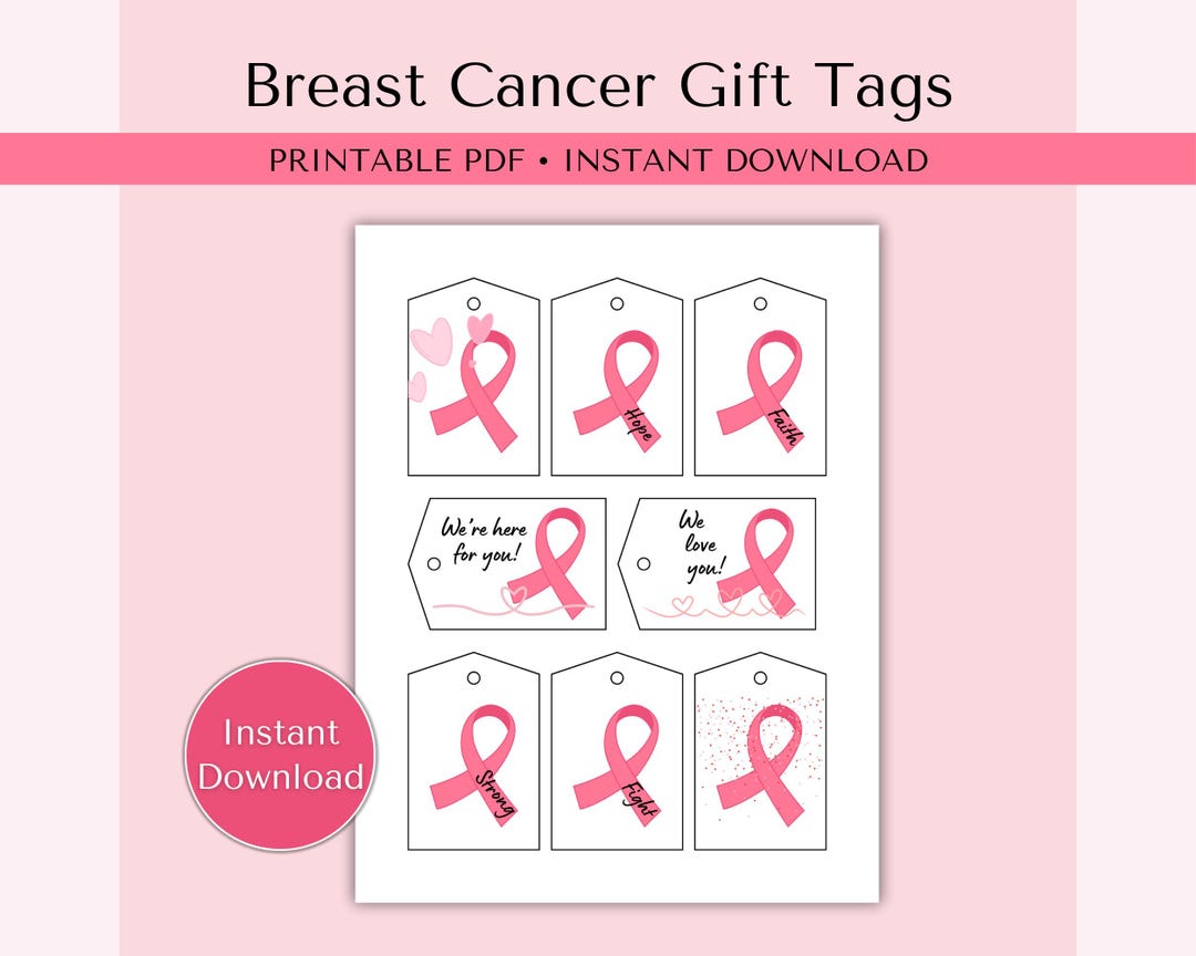 Breast Cancer Gift Tags, Pink Ribbon Printable Tags, Gift for Cancer ...