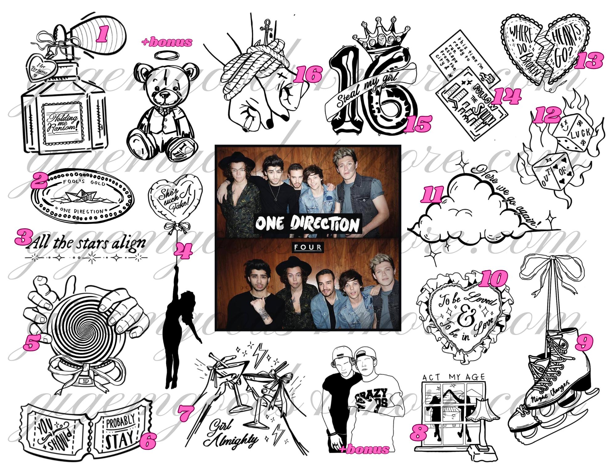 One Direction (four) Tattoo Bundle- 16 Album Specific Designs + 2 Bonus ...