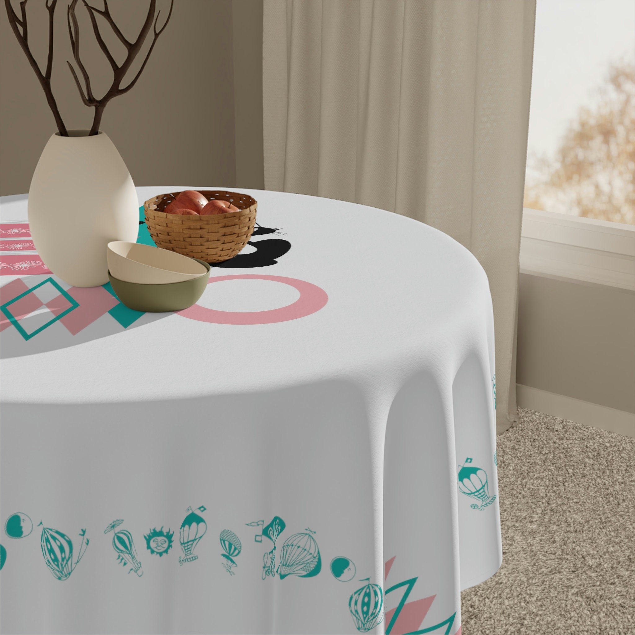 MCM Atomic Cat Table Cloth, Vintage Inspired, Pyrex Inspired, Balloon ...