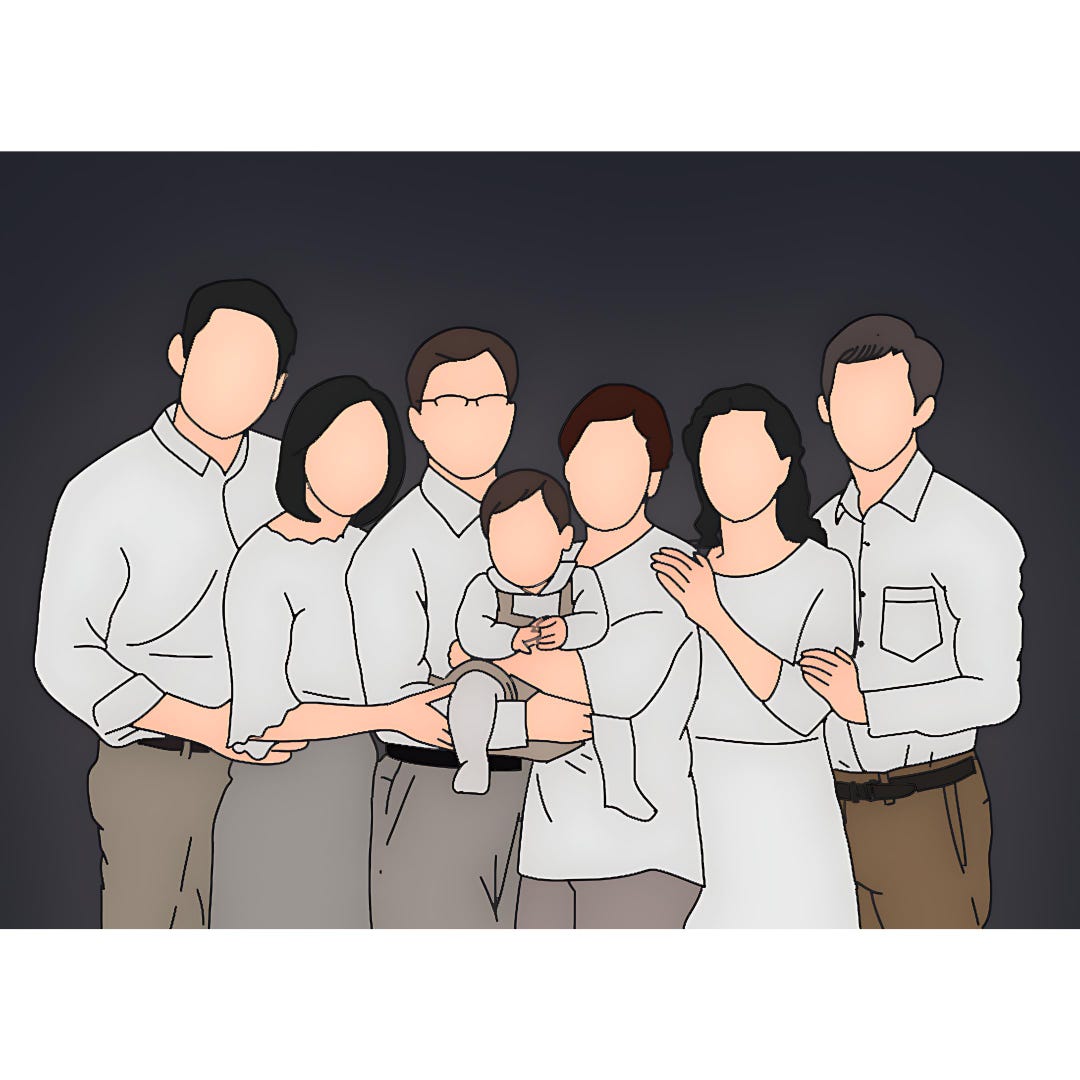 Customized Faceless Portrait, Minimalist Family Illustration Gift ...