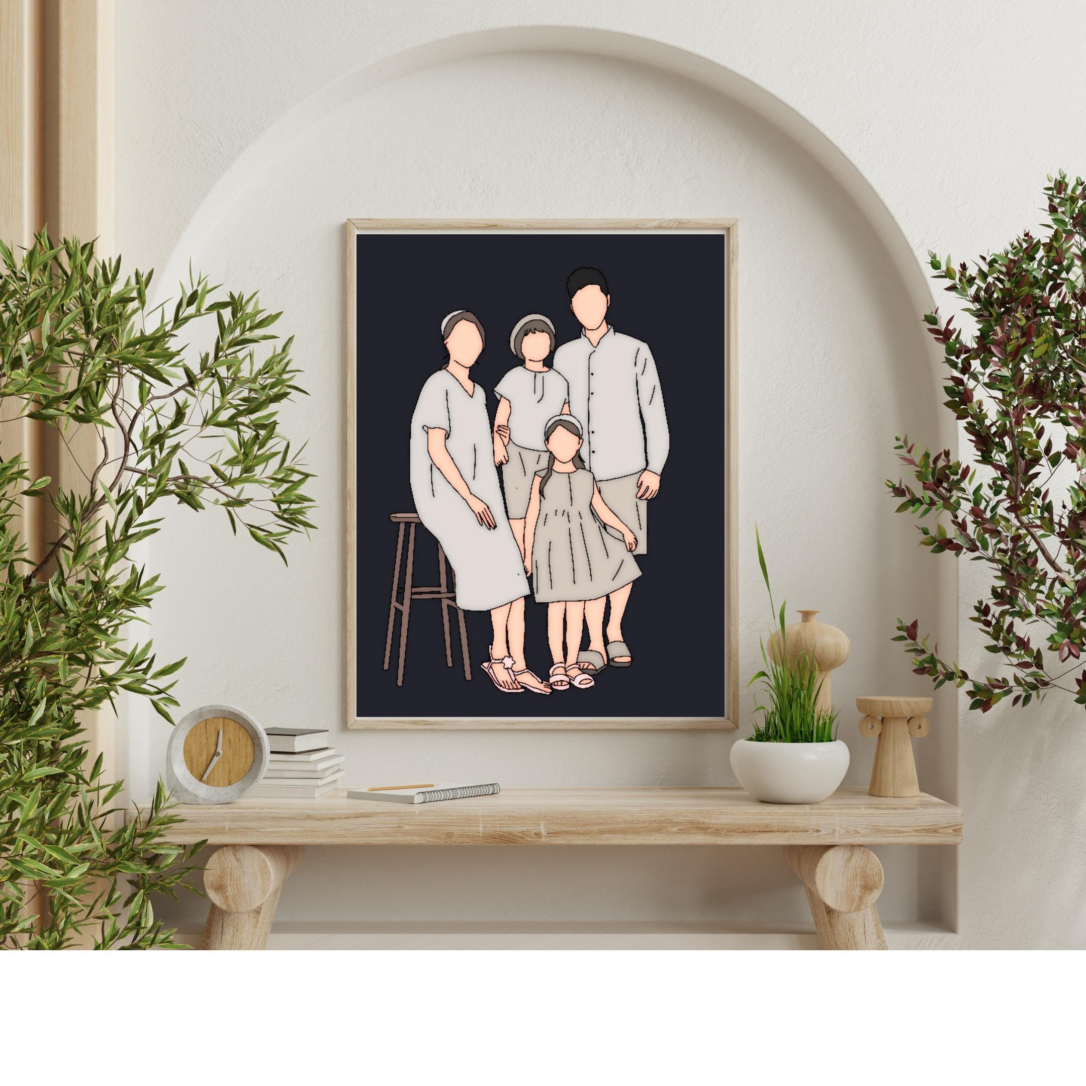 Customized Faceless Portrait, Minimalist Family Illustration Gift ...