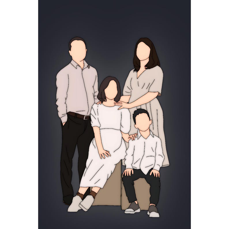 Customized Faceless Portrait, Minimalist Family Illustration Gift ...