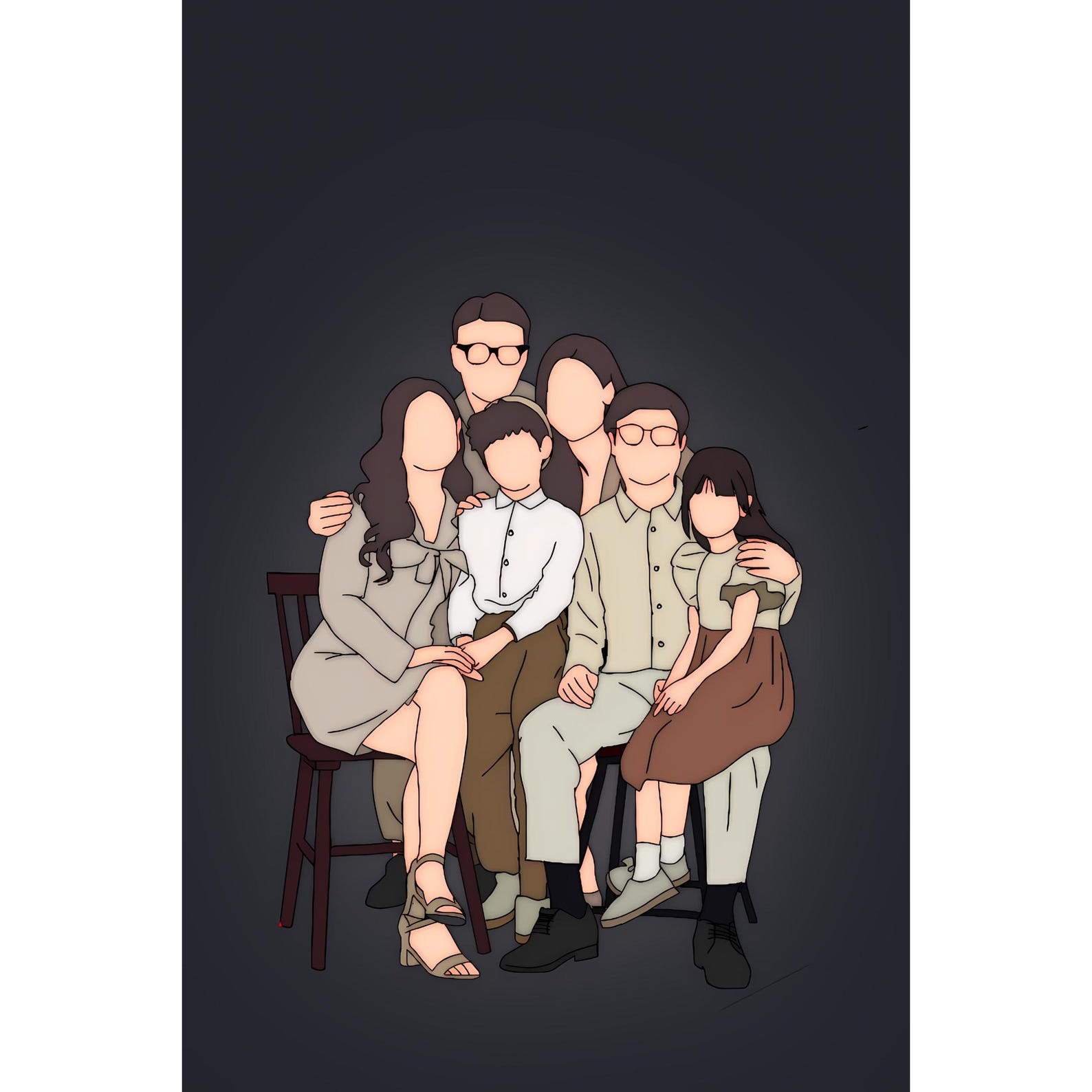 Customized Faceless Portrait, Minimalist Family Illustration Gift ...