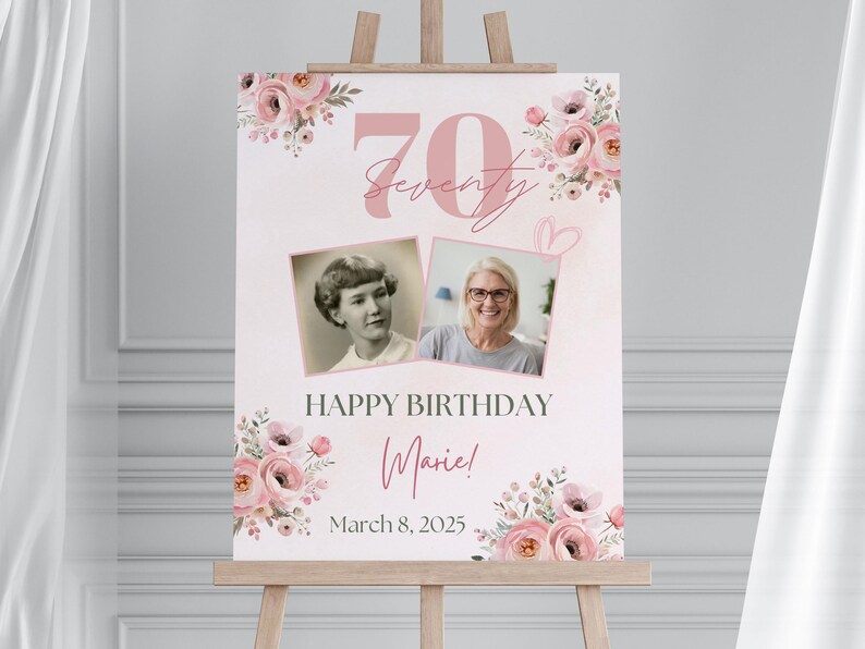 Floral Birthday Welcome Sign, 70th Birthday Poster Party Decor ...