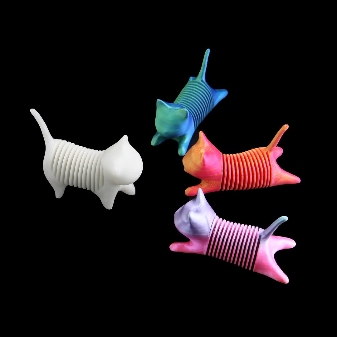 Spring Cat Stress Relief Toy 3D STL File Customizable 3D Printed Cat ...
