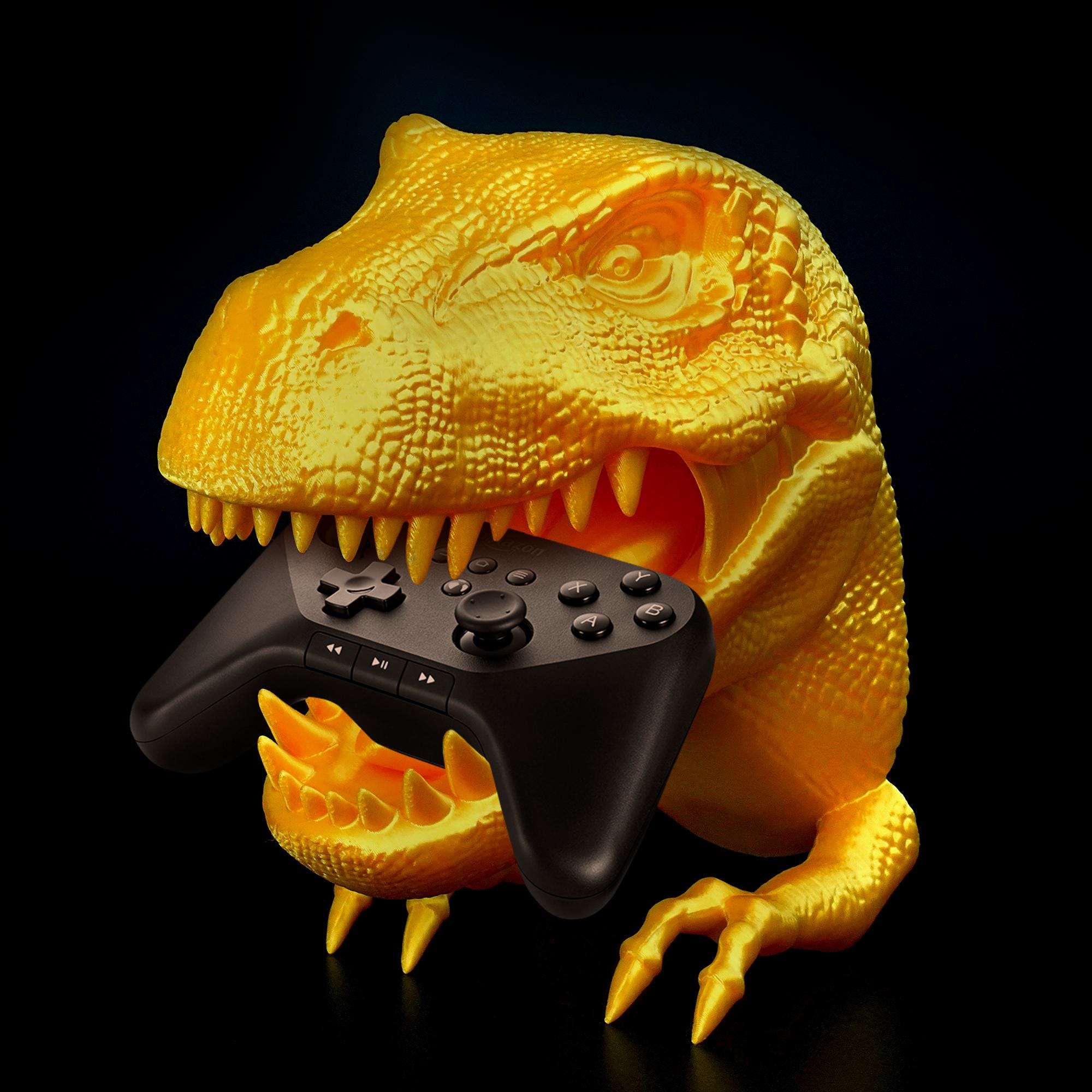 3D Printed T-rex Head and Hand Wall Mounted Headphone Handle Bracket ...