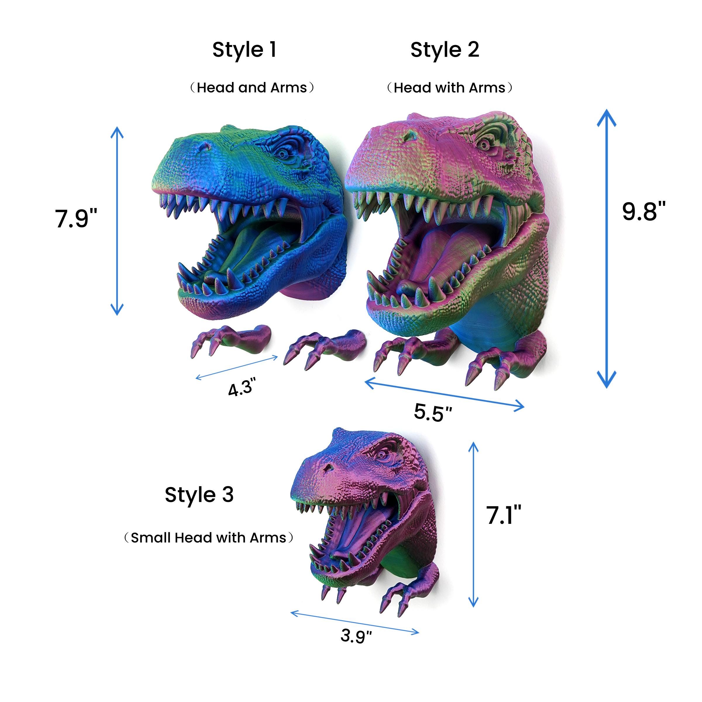 3D Printed T-rex Head and Hand Wall Mounted Headphone Handle Bracket ...