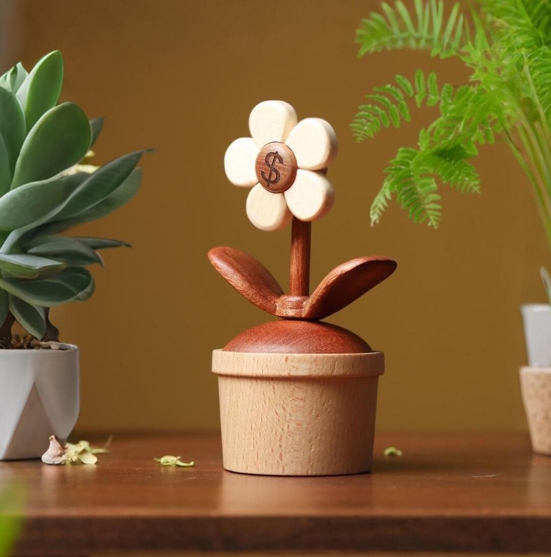 Custom Engraved Money Flower Wooden Music Box Vintage Floral Decor ...
