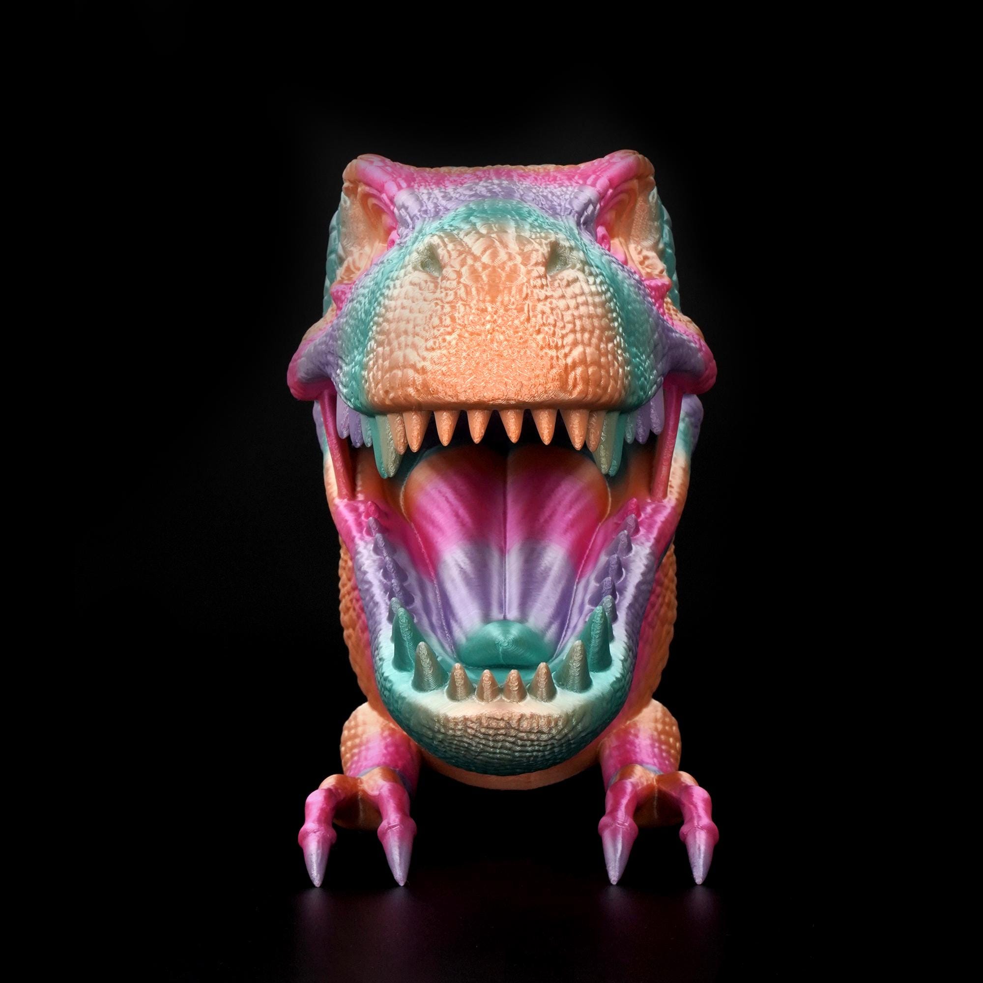 3D Printed T-rex Head and Hand Wall Mounted Headphone Handle Bracket ...