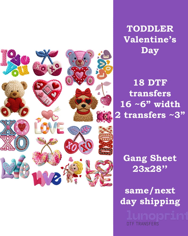 Valentine's Day DTF Transfers: Kids Heat Press Designs - Etsy