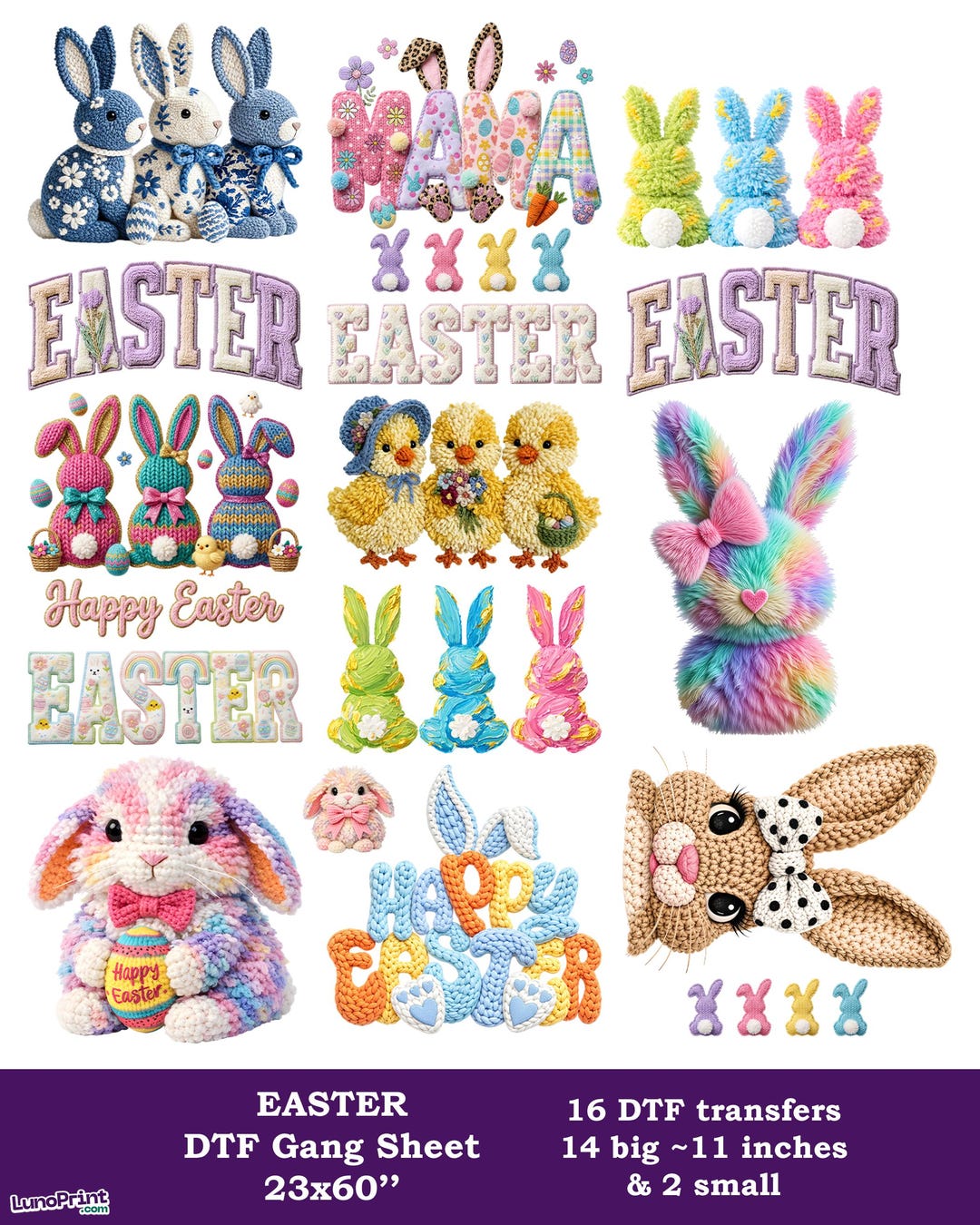 Easter DTF Transfer Gang Sheet: 14 Ready to Press Heat Transfers ...
