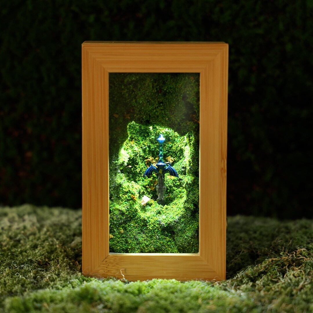 Master Sword Light-up Display Box With LED Glow Handcrafted Moss ...