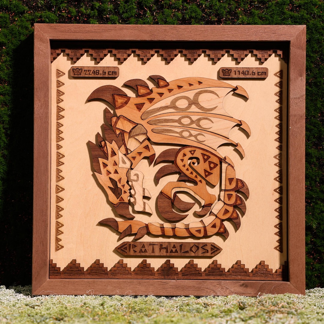 Monster Hunter Rathalos Wooden Artwork Handcrafted Engraved Artwork ...