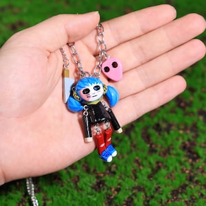 Halloween Sally Face Necklace With Mini Guitar Keychain, Handmade Sally ...