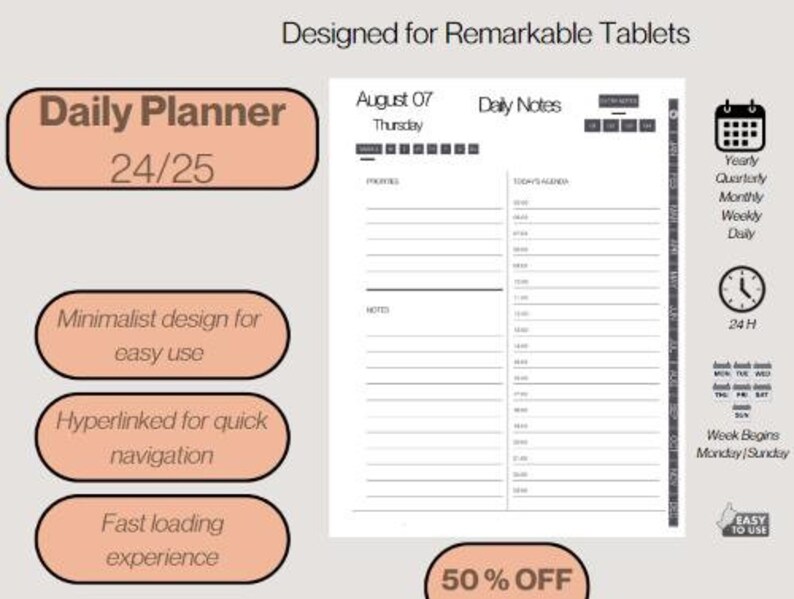Remarkable Planner: 2024 2025 Hyperlinked & Minimalist digital Download ...