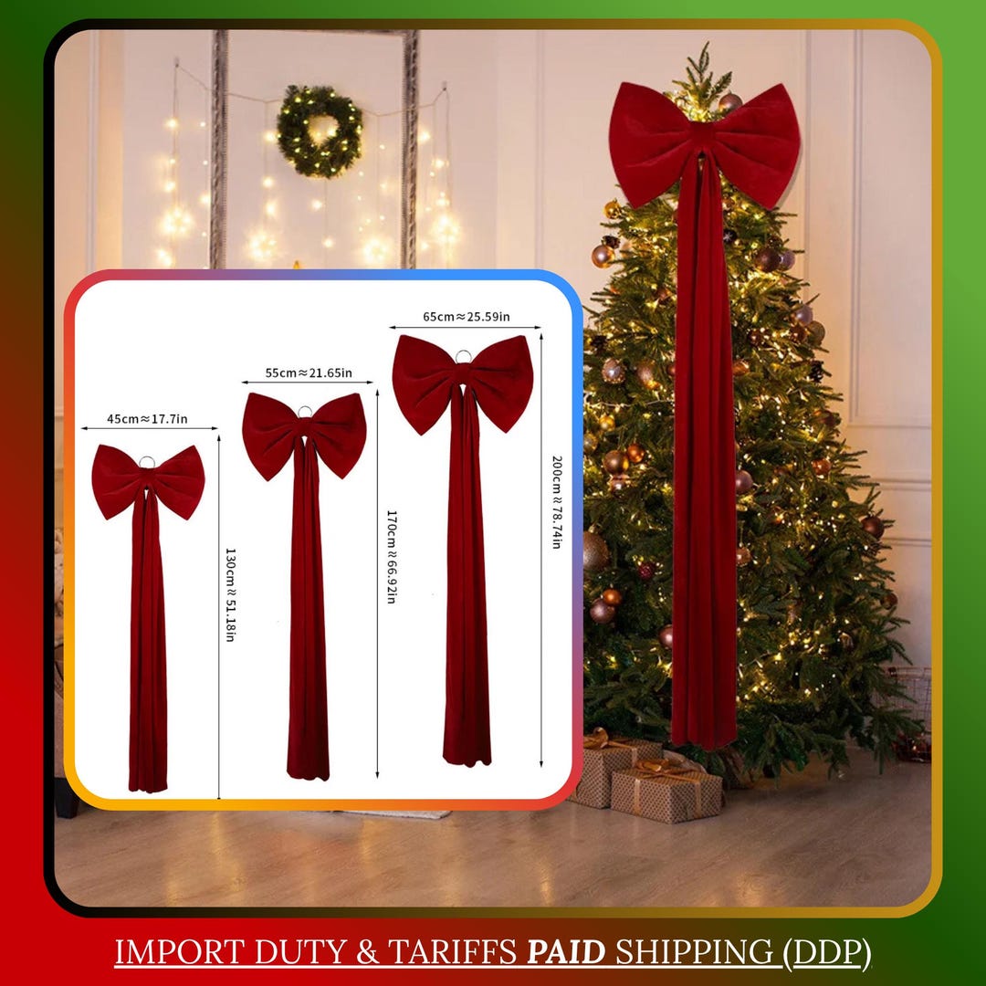 Christmas Tree Red Bow - 78-inch Tall Burgundy Velvet Ribbon Knot ...