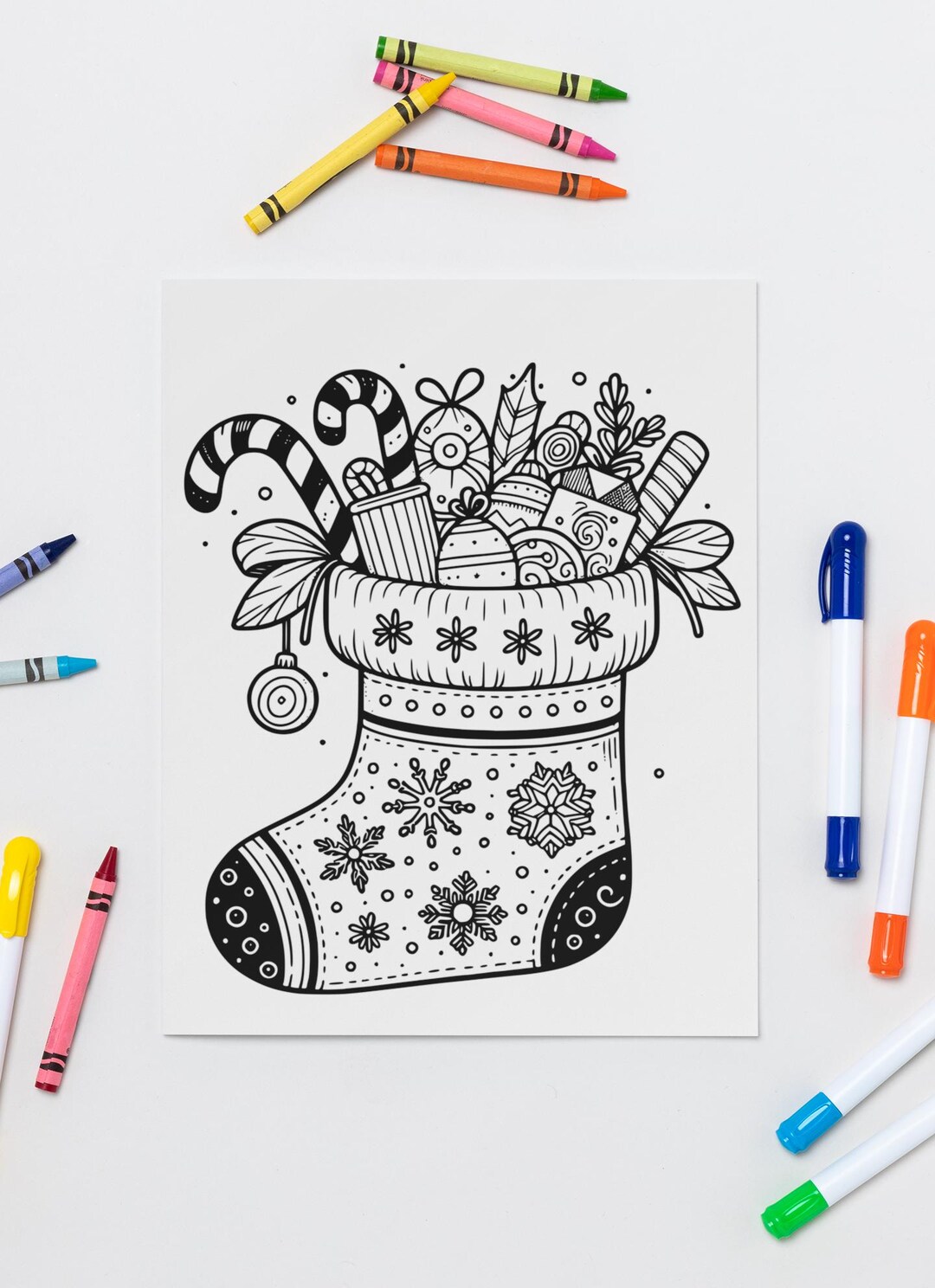 Stuffed Stocking Coloring Page, Christmas for Kids, Christmas Coloring ...