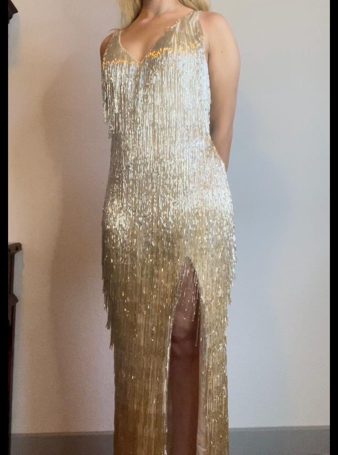 Gorgeous Shimmering Fringe Beads 1920s Style Flapper Gown Heavy Beaded ...