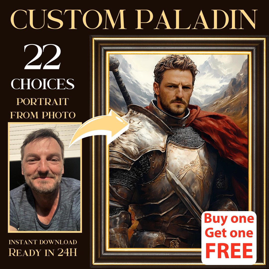 Custom Paladin Knight Portrait From Photo. Custom Warrior Portrait ...