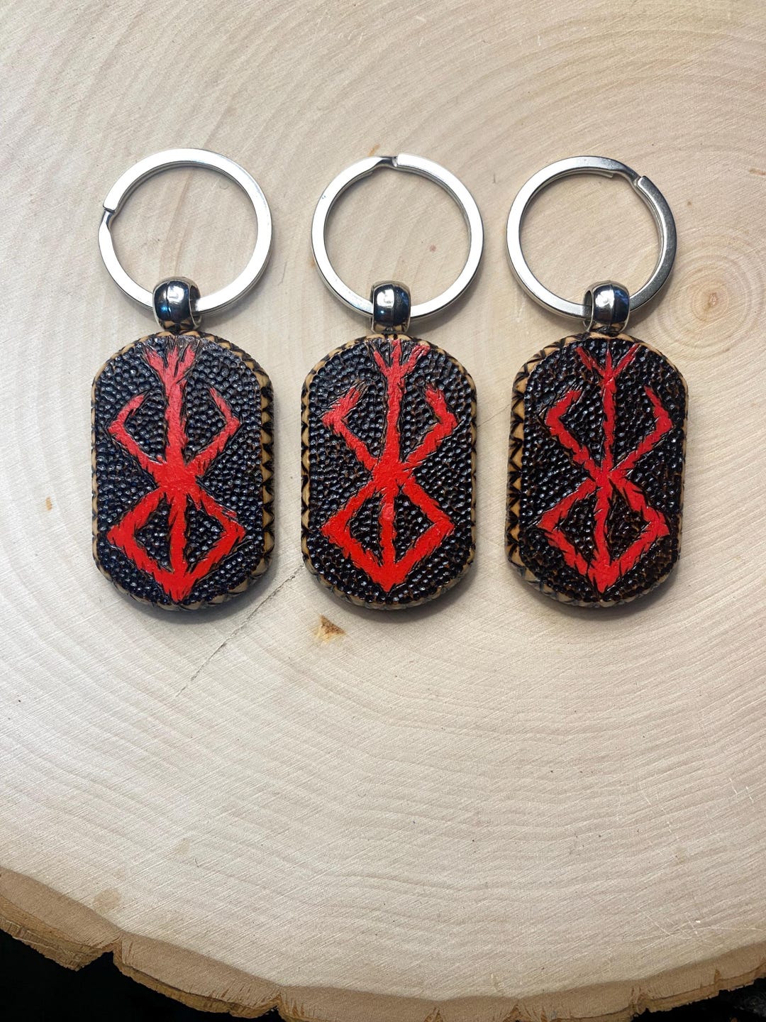 Berserk, the "brand of Sacrifice" Double Sided Keychains Wood Burning ...