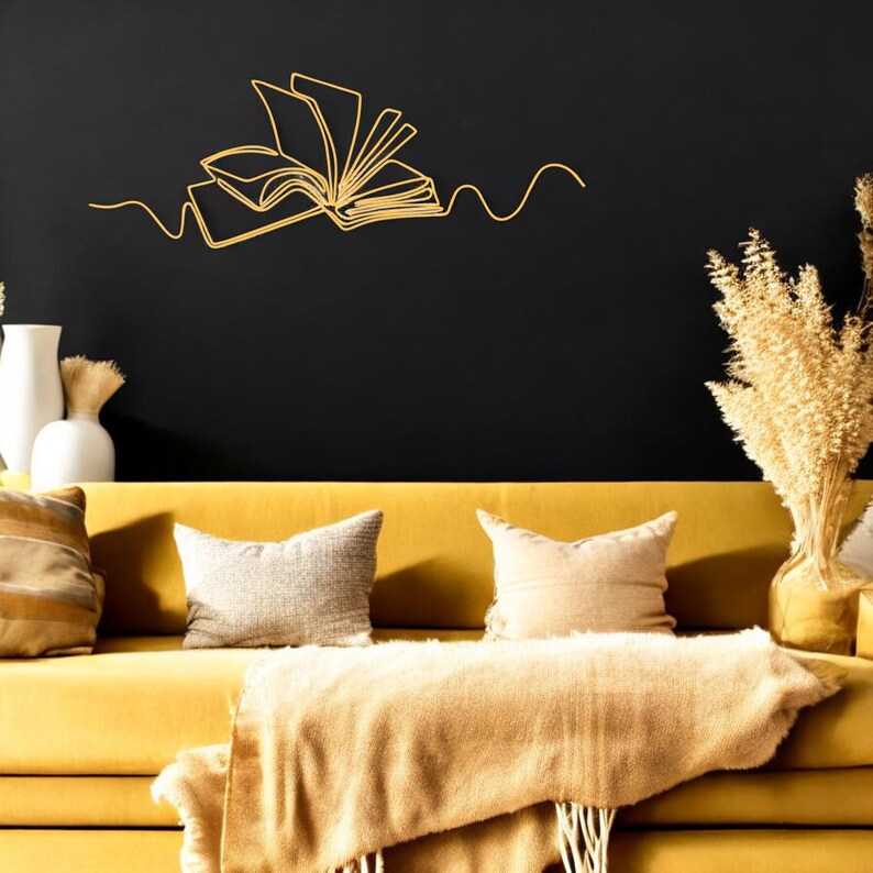 Book Metal Wall Art Minimalist Line Art Metal Decor Geometric Wall ...