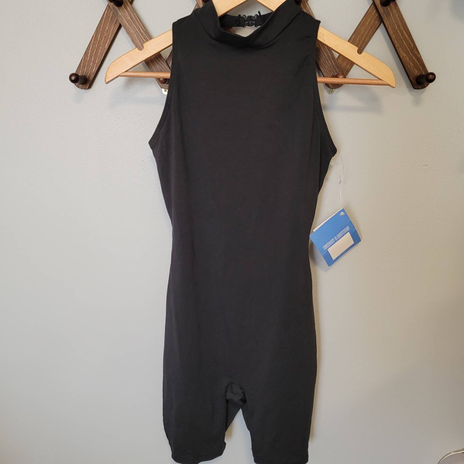 Vintage Dance Unitard Leotard Singlet Shorts One Piece Body Suit Black ...