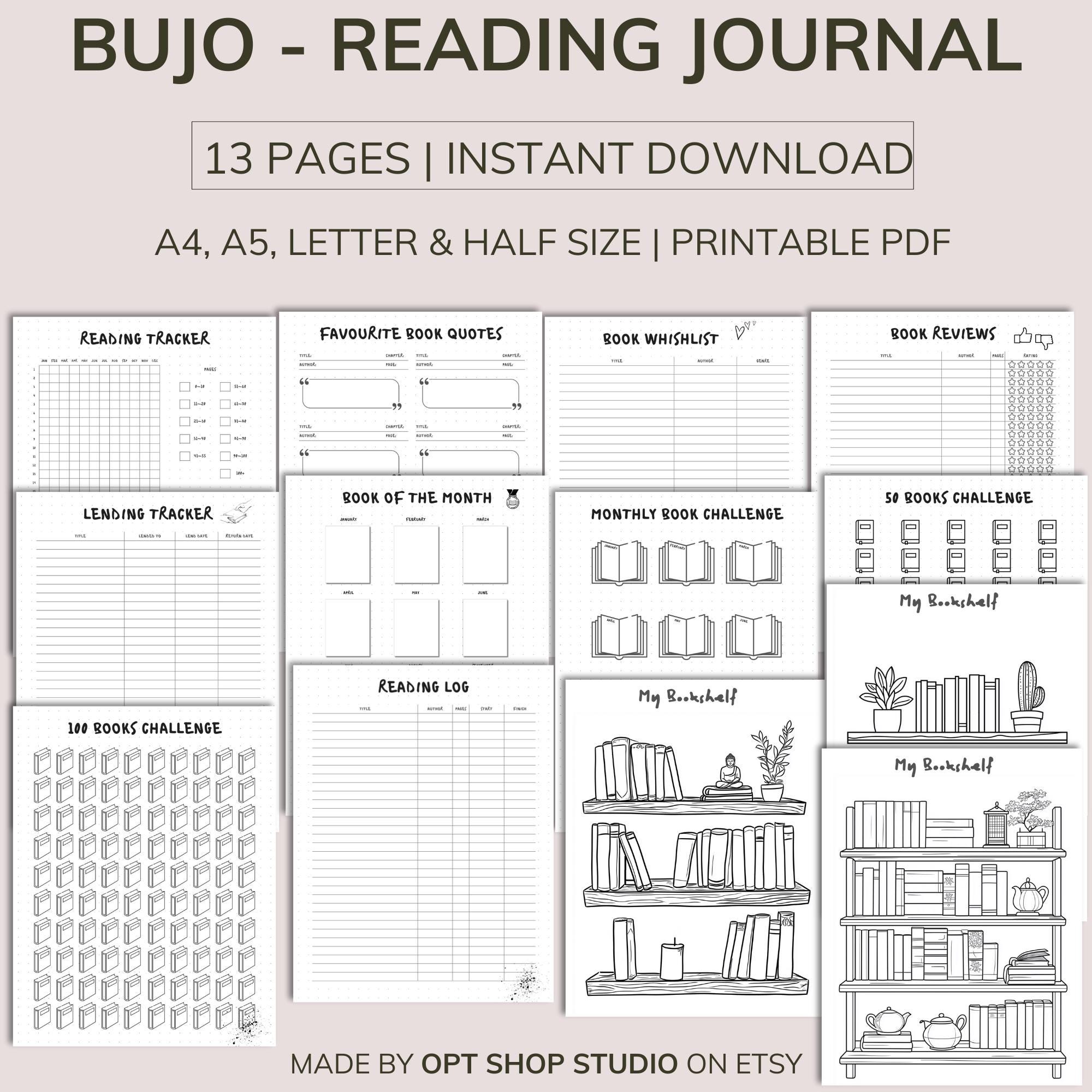 Printable Book Review Journal Reading Log 100 Book Challenge Reading ...