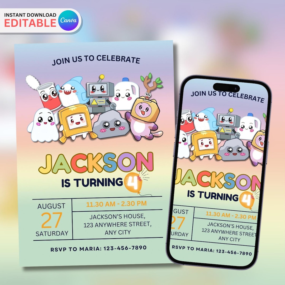 Lankybox Birthday Invitation, Lankybox Birthday, Lankybox Invitation ...