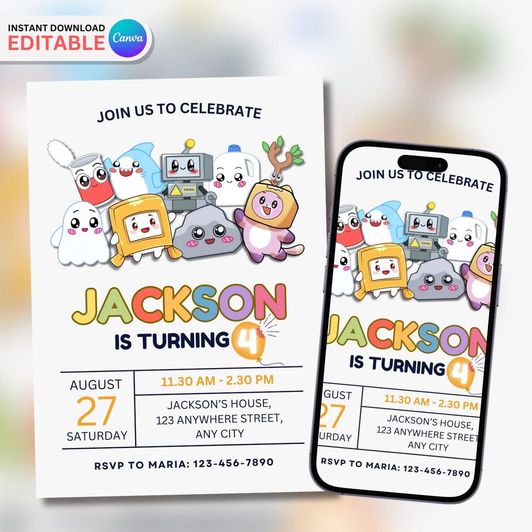 Lankybox Birthday Invitation, Lankybox Birthday, Lankybox Invitation ...