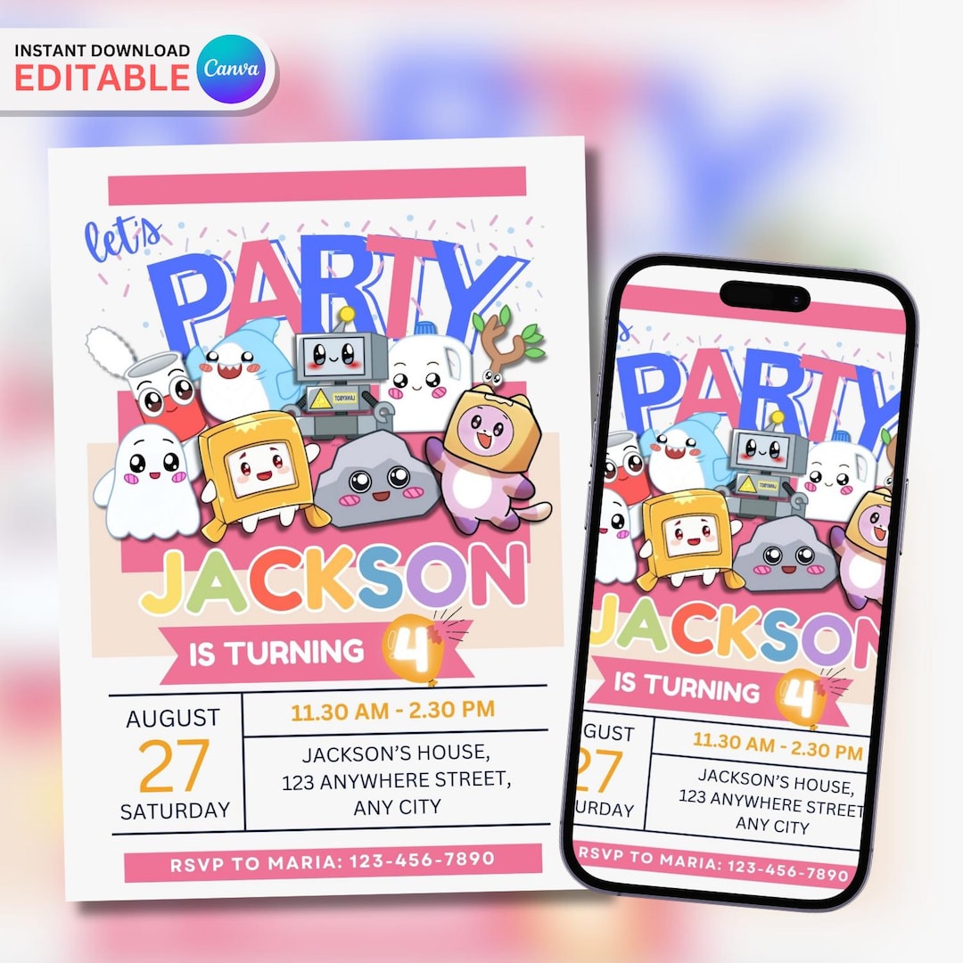 Lankybox Birthday Invitation, Lankybox Birthday, Lankybox Invitation ...