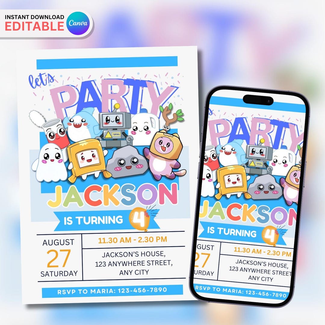 Lankybox Birthday Invitation, Lankybox Birthday, Lankybox Invitation ...