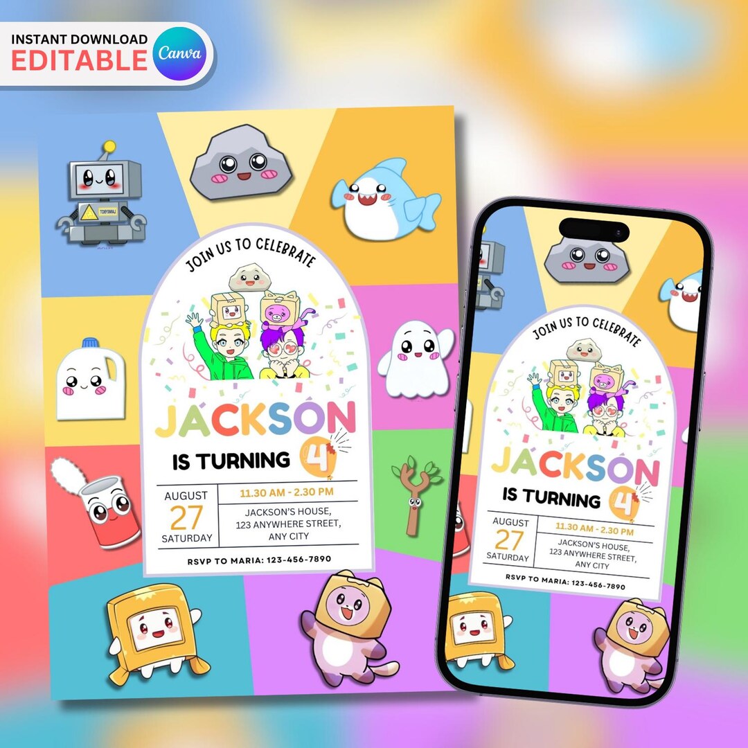 Lankybox Birthday Invitation, Lankybox Birthday, Lankybox Invitation ...