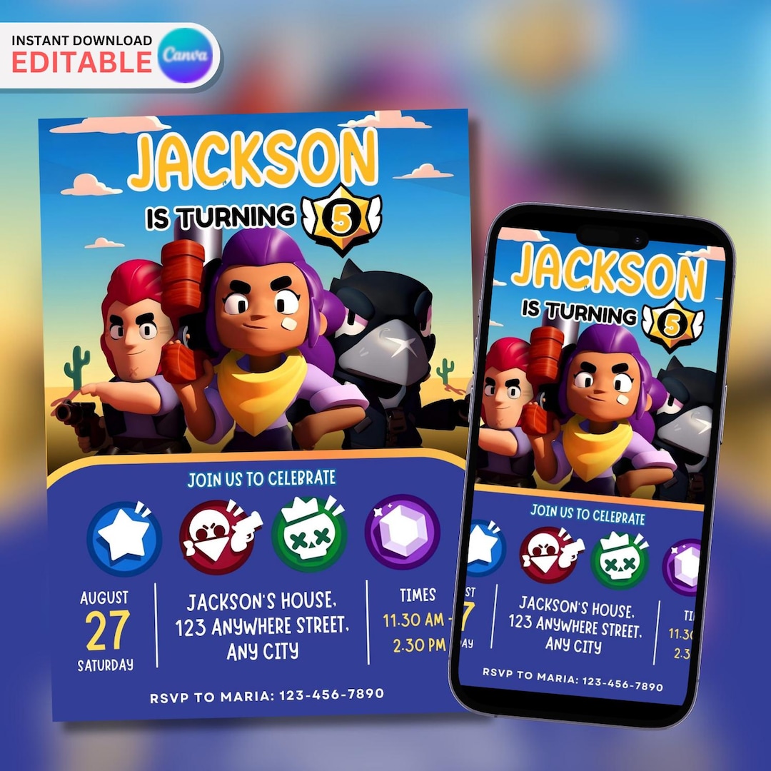 Brawl Stars Birthday Invitation, Brawl Stars Birthday, Brawl Stars ...