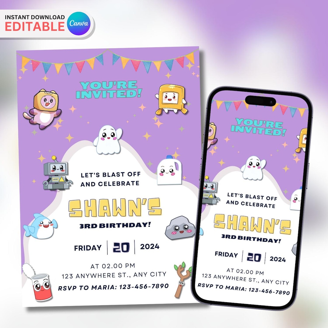 Lankybox Birthday Invitation, Lankybox Birthday, Lankybox Invitation ...