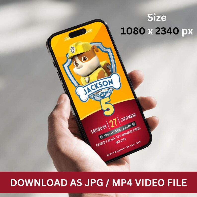 Rubble Mobile Invitation, Rubble Birthday Invitation, Rubble Mobile ...