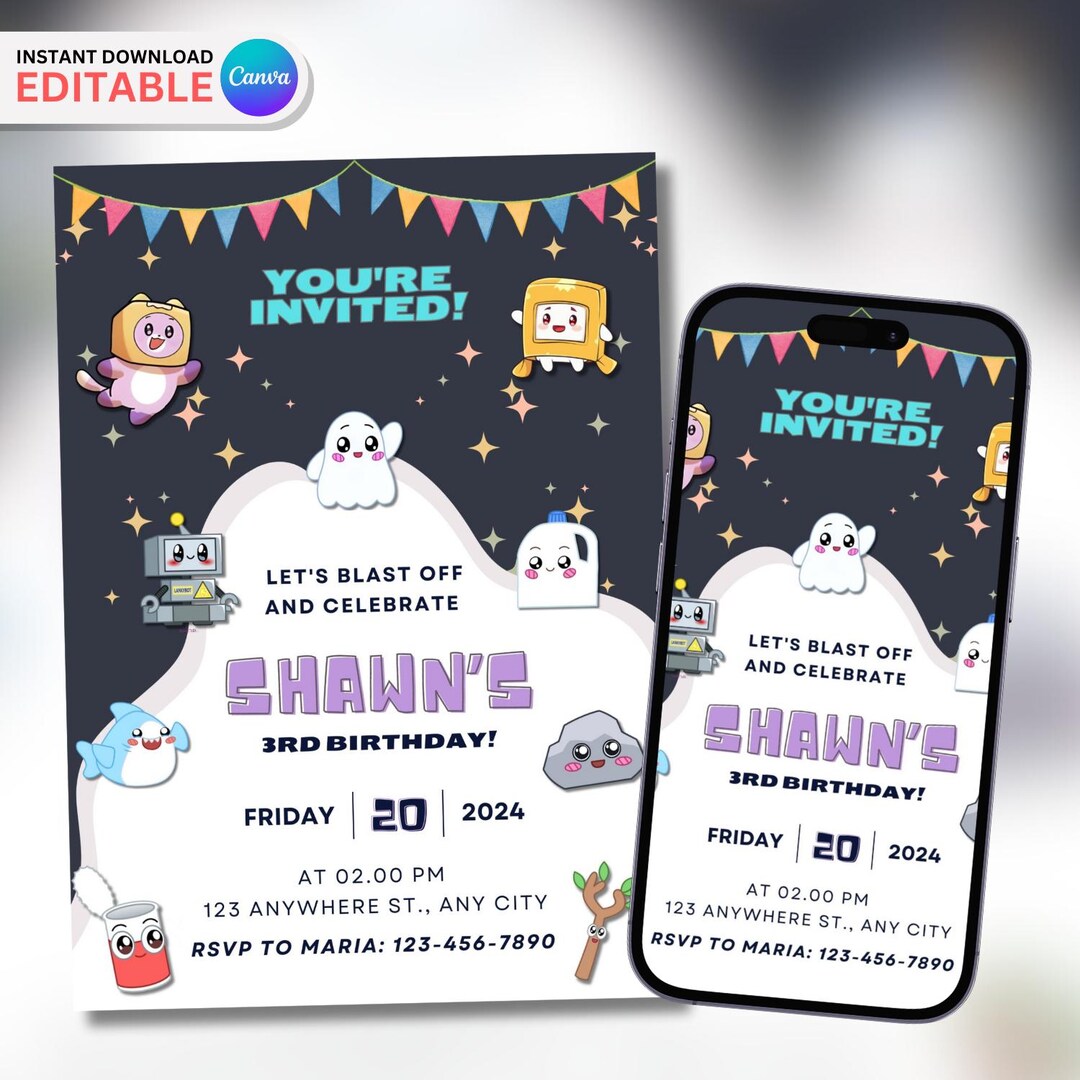 Lankybox Birthday Invitation, Lankybox Birthday, Lankybox Invitation ...