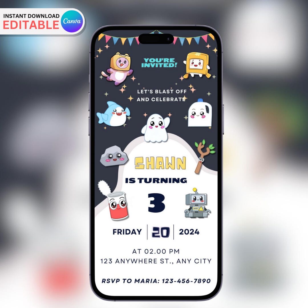 Lankybox Mobile Invitation, Lankybox Black Birthday Invitation ...