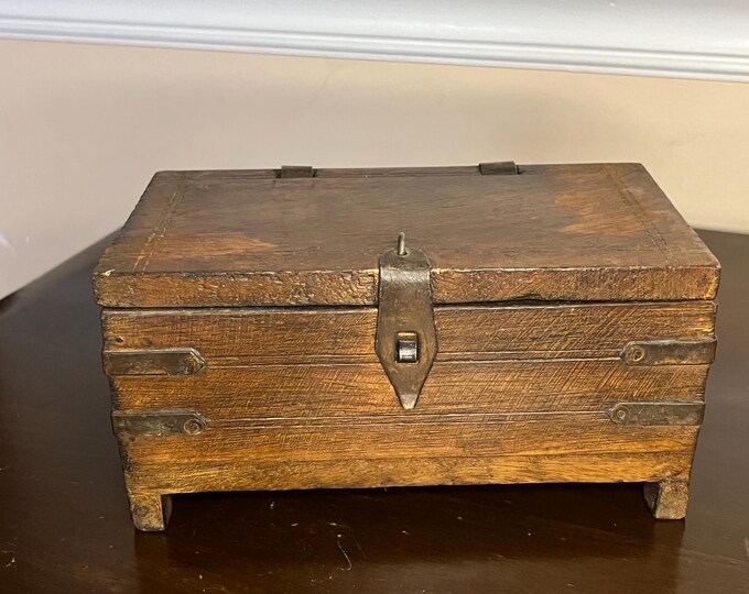 Antique Hand Made Wooden Iron Hinged Storage Box - Etsy