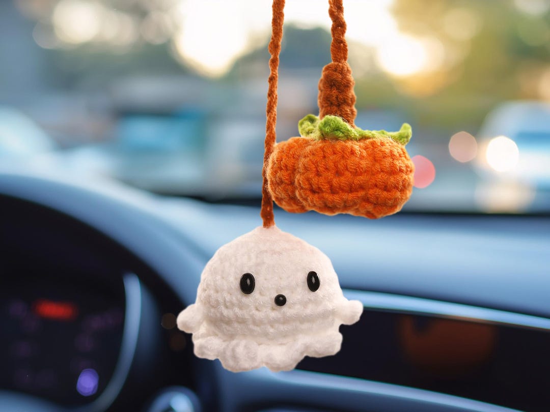 Crochet Halloween Ghost Car Hanging, Ghost Rearview Mirror Accessories ...