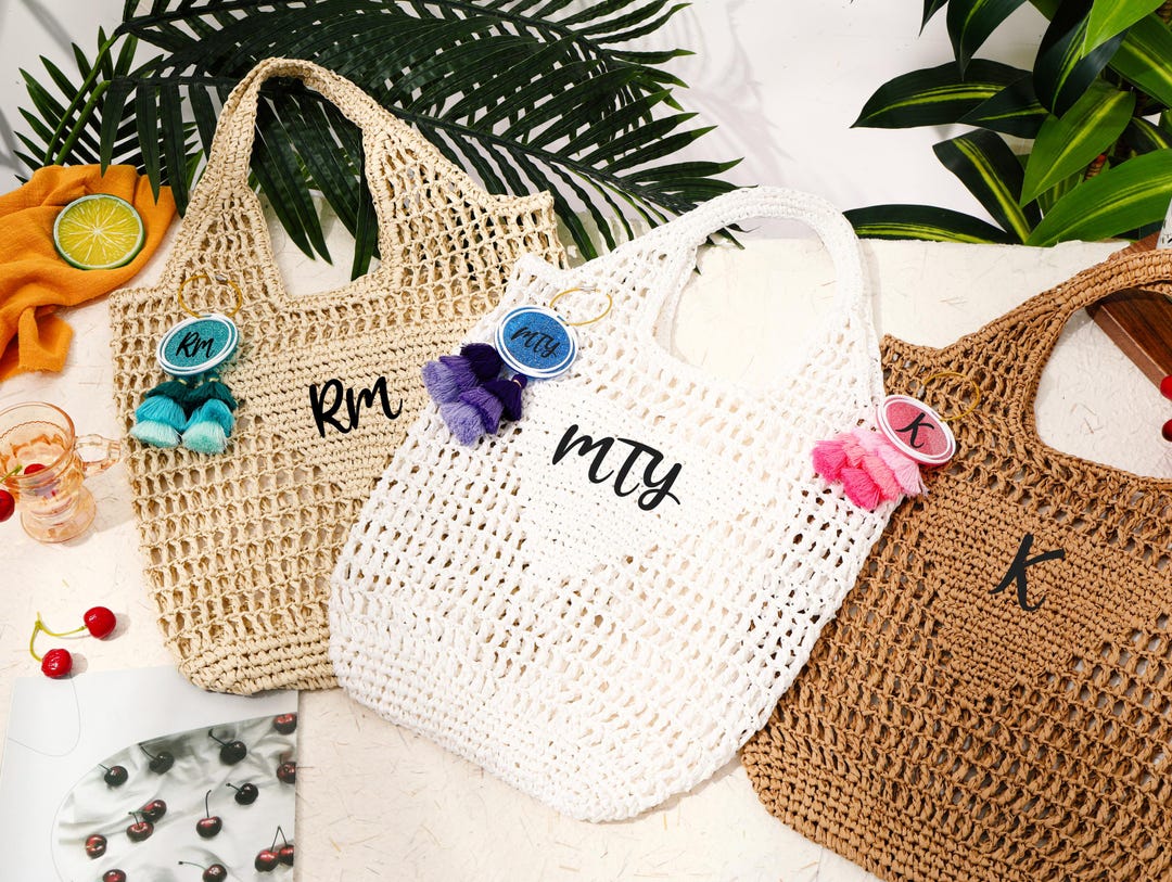 Personalized Raffia Beach Tote Bag,custom Beach Straw Bag,monogram ...