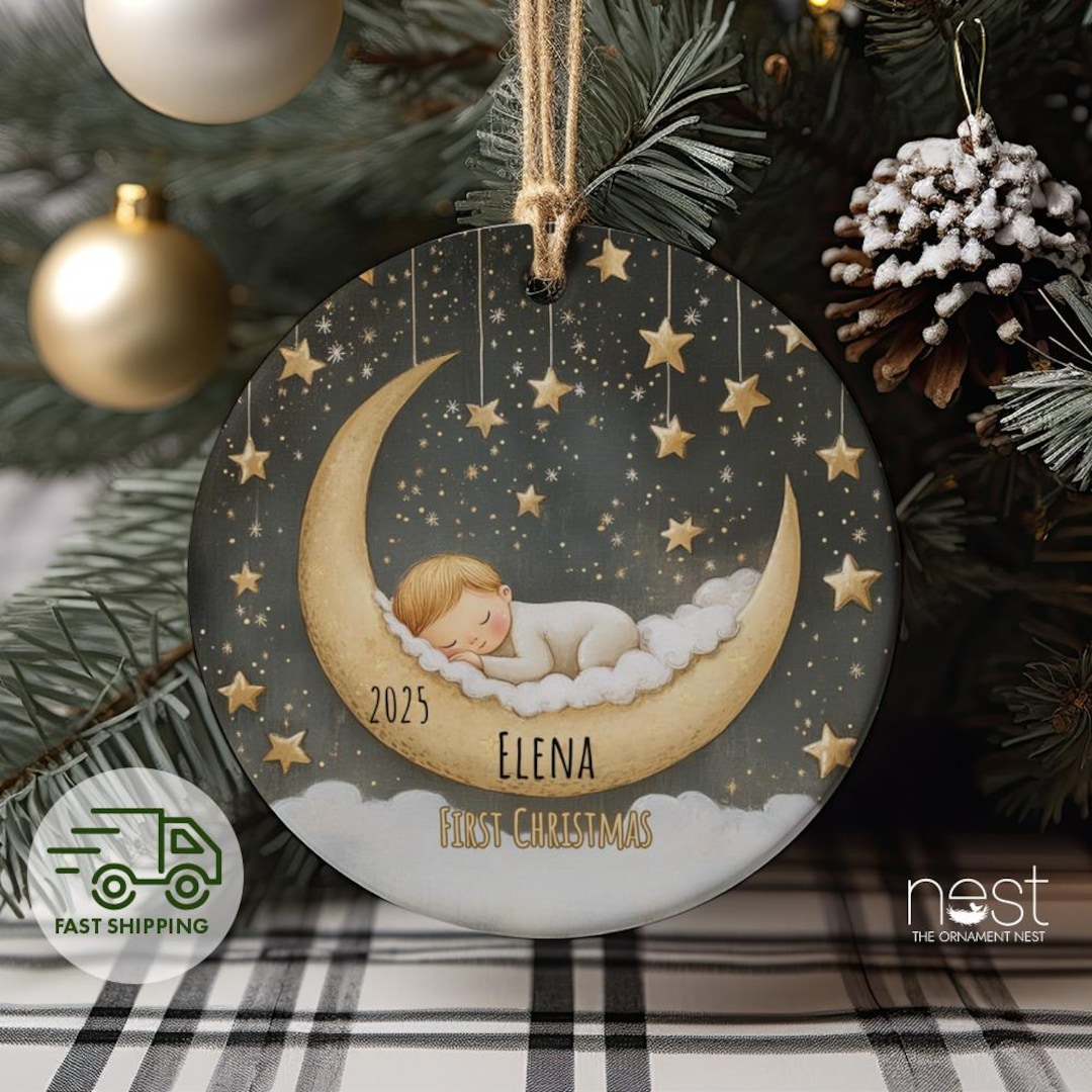 Baby's First Christmas Ornament 2025 | Custom Moon & Stars ...